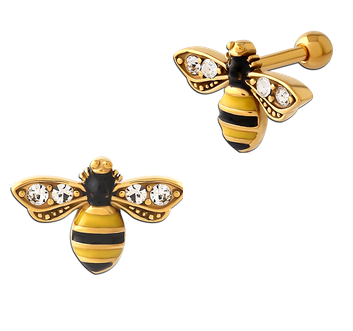 Gold PVD Steel Helix Jeweled Bee 1.2mm x 6mm – American Body Art Pty ...